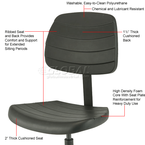 Interion® Shop Stool - Polyurethane - 5 Way Adjustable - Black