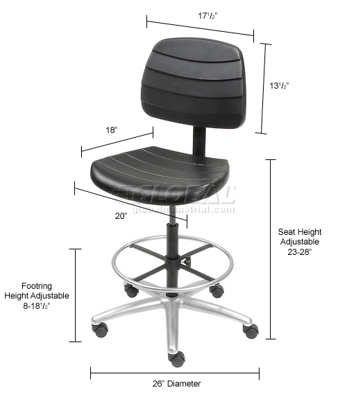 Interion® Shop Stool - Polyurethane - 5 Way Adjustable - Black