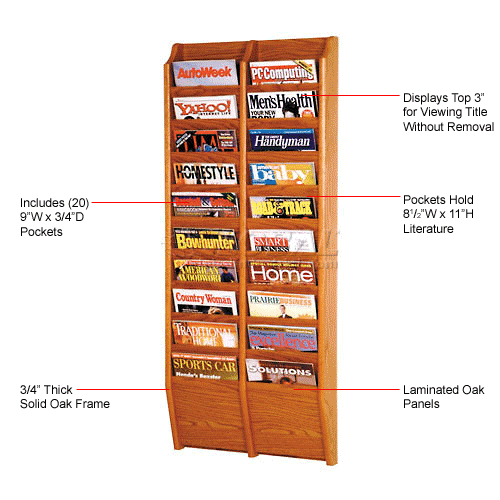 20 Pocket Oak Wall Rack Medium Oak
