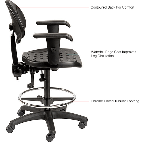 Interion® Polyurethane Task Stool with Adjustable Arms, Black