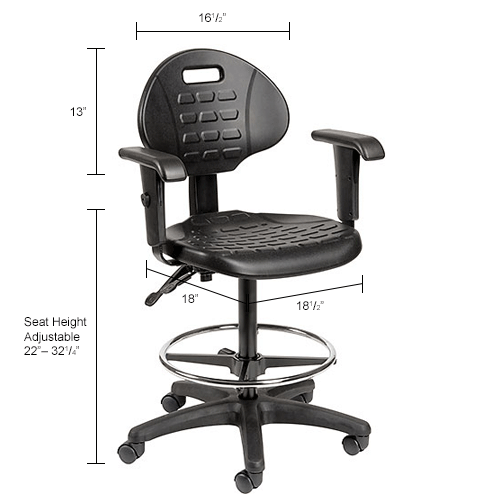 Interion® Polyurethane Task Stool with Adjustable Arms, Black