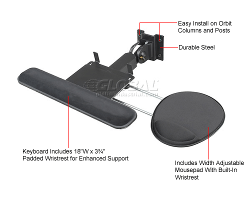 Global Industrial™ Flip-Up Keyboard & Mouse Tray For Orbit Workstation