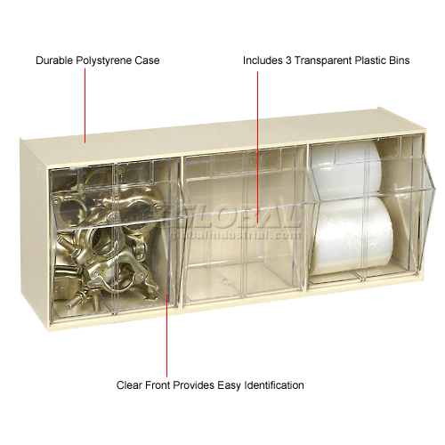 Quantum Tip Out Storage Bin QTB303 - 3 Compartments Ivory