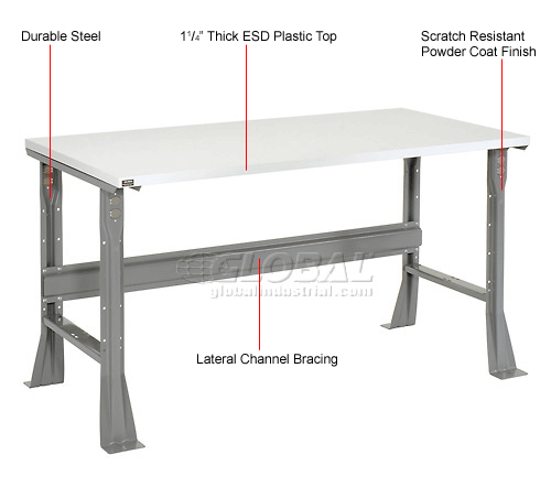 Global Industrial™ Flared Leg Workbench w/ ESD Square Edge Top, 72"W x ...
