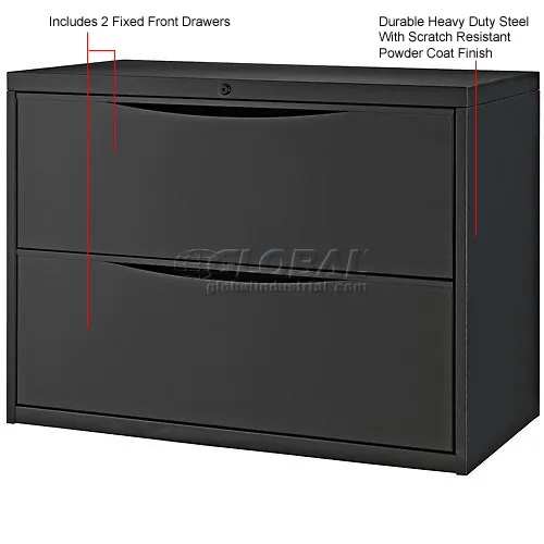 Interion 2 Drawer Premium Lateral File Cabinet Legal Letter Size 36 W x 18 D x 28 H Black