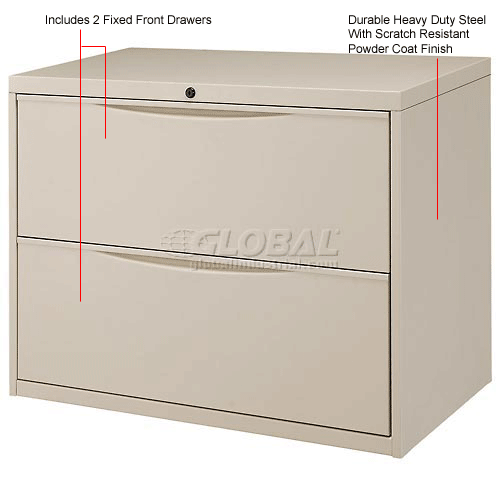 Interion® 36" Premium Lateral File Cabinet 2 Drawer Putty