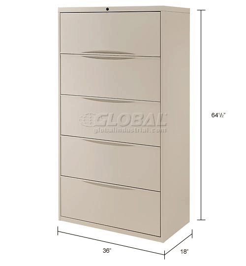 Interion® 36" Premium Lateral File Cabinet 5 Drawer Putty
