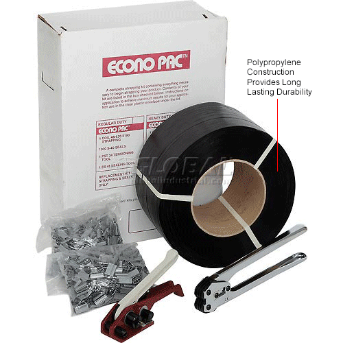 Pac Strapping Polypropylene Kit w/ Tensioner/Sealer & Seals, 9000'L x 1 ...