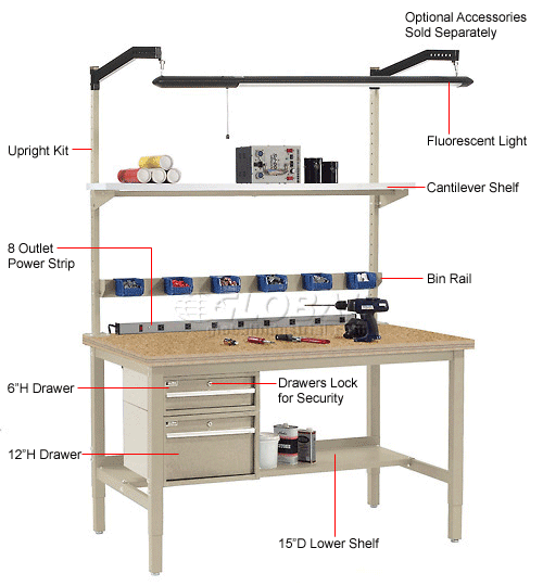 Global Industrial™ 96x36 Adjustable Height Workbench Square Tube Leg ...