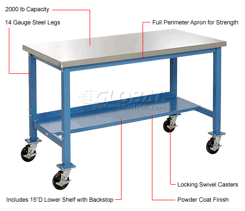 Global Industrial™ Mobile Production Workbench w/ Stainless Steel Top ...