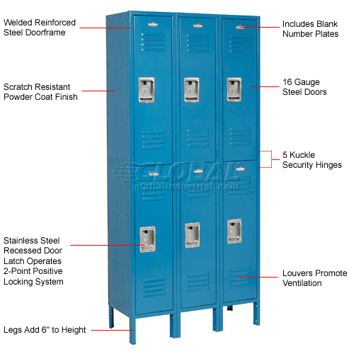 Global Industrial™ Infinity® 2-Tier 6 Door Locker, 12"Wx15"Dx36"H, Blue ...
