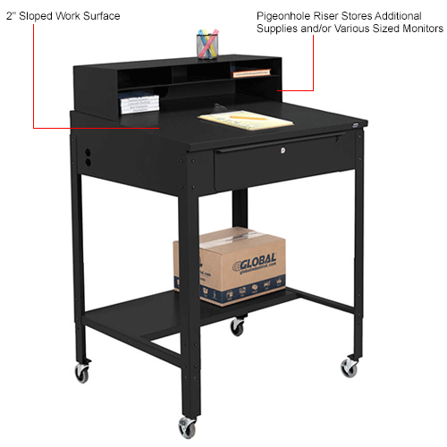 Global Industrial™ Sloped Mobile Shop Desk w/ Pigeonhole Riser, 34-1/2 ...
