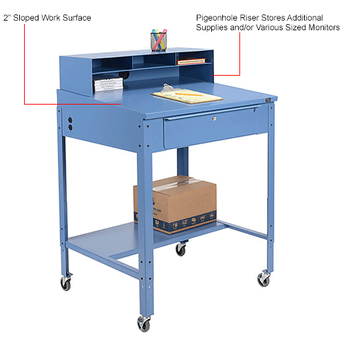 Global Industrial™ Sloped Mobile Shop Desk w/ Pigeonhole Riser, 34-1/2 ...