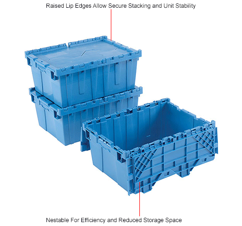 Global Industrial™ Plastic Attached Lid Shipping and Storage Container ...