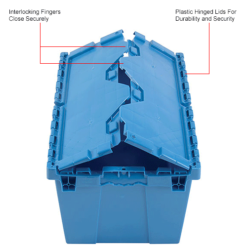 Global Industrial™ Plastic Shipping/Storage Tote w/ Attached Lid, 21-7/ ...