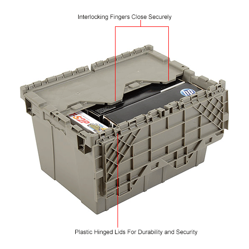 Global Industrial™ Plastic Attached Lid Shipping & Storage Container ...