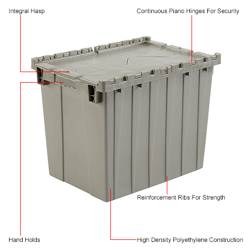 Global Industrial™ Plastic Attached Lid Shipping & Storage Container 21 ...