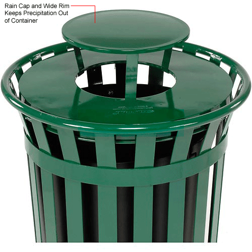 Global Industrial™ Outdoor Slatted Steel Trash Can With Rain Bonnet Lid ...