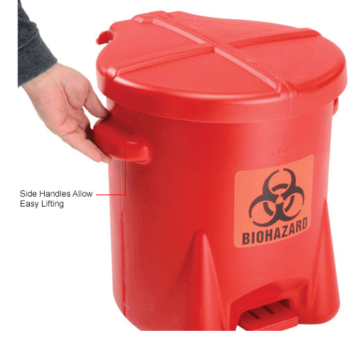 Eagle 6 Gallon Poly Safety Biohazardous Waste Can, Red - 943BIO