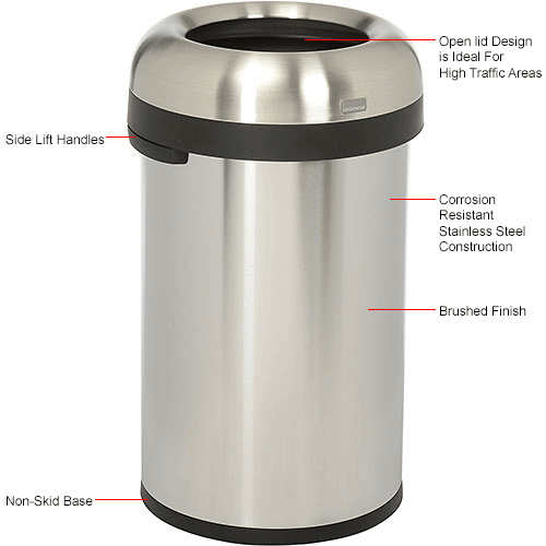 Simplehuman® Stainless Steel Bullet Open Top Trash Can, 21 Gallon