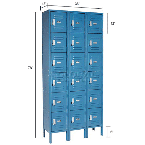 Global Industrial™ 6-Tier 18 Door Box Locker, 12"W x 18"D x 12"H, Blue ...