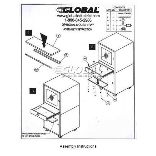 Sliding Mouse Tray For Global Industrial™ Mobile Computer Cabinets, Black