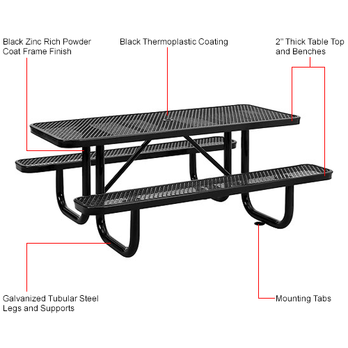 Global Industrial™ 6' Rectangular Picnic Table, Expanded Metal, Black