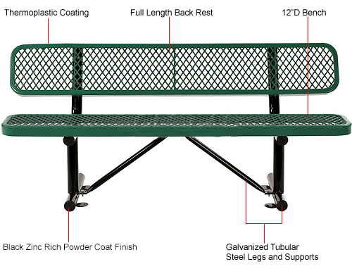 Global Industrial™ 6' Outdoor Steel Bench w/ Backrest, Expanded Metal ...