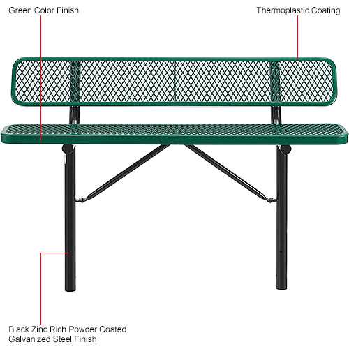 Global Industrial™ 6' Outdoor Steel Bench w/ Backrest, Expanded Metal ...