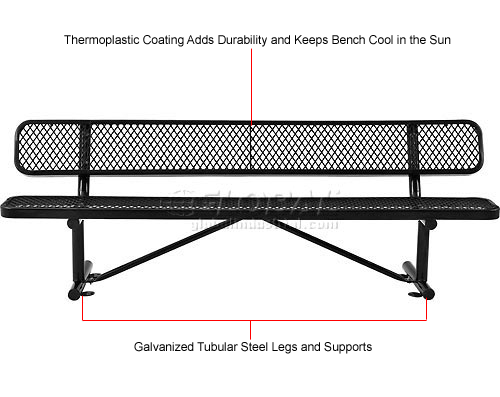Global Industrial™ 8' Outdoor Steel Bench w/ Backrest, Expanded Metal ...