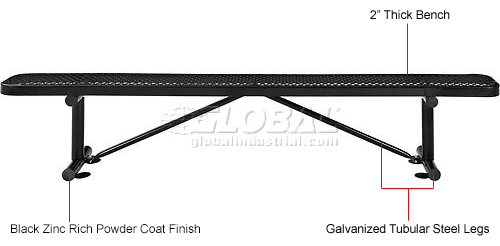 Global Industrial™ 8' Outdoor Steel Flat Bench, Expanded Metal, Black