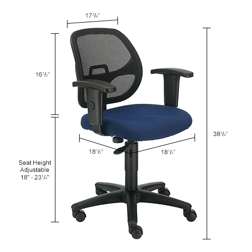 Interion® Mesh Office Chair With Mid Back & Adjustable Arms, Fabric, Blue