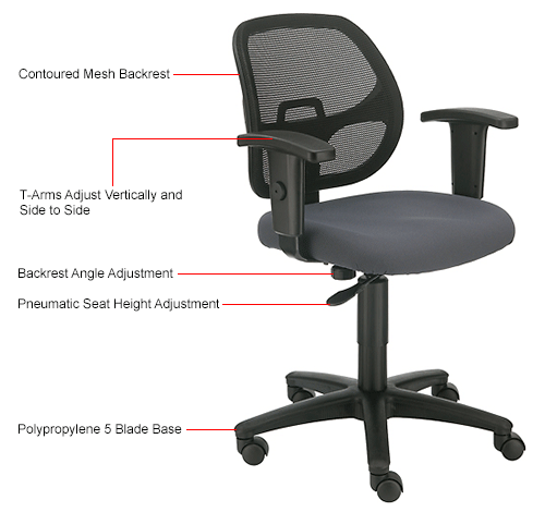 Interion® Mesh Office Chair With Mid Back & Adjustable Arms, Fabric, Gray