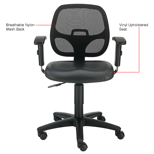 Interion® Mesh Office Chair With Mid Back & Adjustable Arms, Vinyl, Black