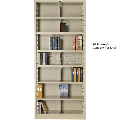 Interion® All Steel Bookcase 36" W x 12" D x 84" H Putty 7 Openings ...