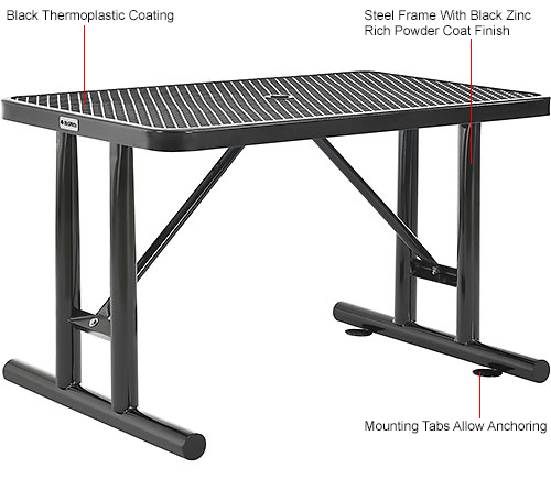 Global Industrial™ 4' Rectangular Steel Picnic Table, Expanded Metal, Black