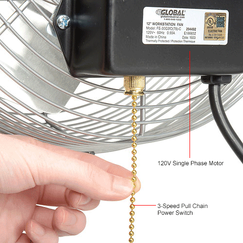 Global Industrial™ 12" Industrial Workstation Fan, 1,855 CFM, 1/15 HP ...