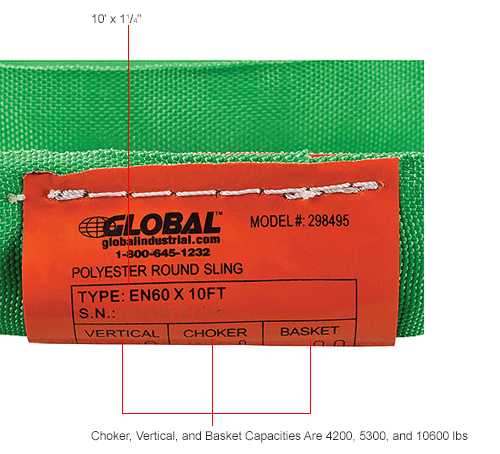 Global Industrial™Polyester Round Sling, Endless,10 ft. x 1.25 in, 5300 ...