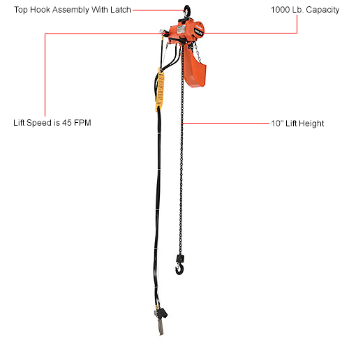 Global Industrial™ Air Chain Hoist, 1000 lb Cap., 10' Lift, Single ...