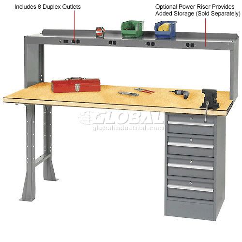 Global Industrial™ 72"W x 30"D Pedestal Workbench - 4 Drawers, Shop Top ...