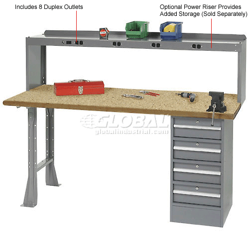 Global Industrial™ 60"W x 30"D Pedestal Workbench - 4 Drawers, Shop Top ...