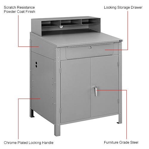 Global Industrial™ Cabinet Shop Desk w/ Pigeonhole Riser, 34-1/2"W x 30 ...