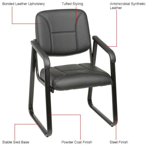 Interion® Antimicrobial Synthetic Leather Reception Chair - Black