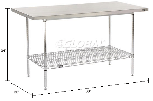 Global Industrial™ Workbench w/ 16 Ga 304 SS Top & Undershelf, 60"W x ...