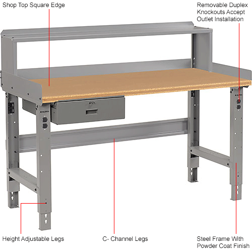 Global Industrial™ Workbench w/ Shop Top Square Edge & Riser, 60"W x 30 ...
