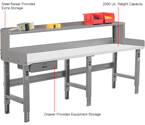 Global Industrial™ Workbench w/ Laminate Square Edge Top & Riser, 96"W ...