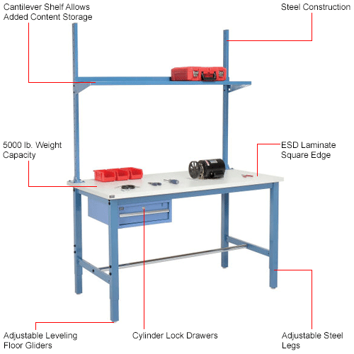Global Industrial™ 72x36 Production Workbench ESD Square Edge - Drawer ...