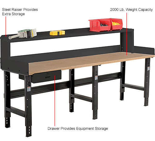 Global Industrial™ 96 x 30 Adj Height Workbench w/Drawer&Riser, Black ...