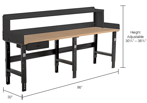 Global Industrial™ 96 x 30 Adj Height Workbench w/Drawer&Riser, Black ...