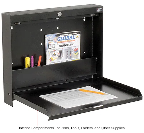 Global Industrial Wall Mounted Fold Down Shop Desk 20 W x 3 3 8 D Black